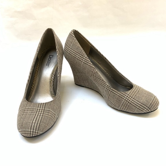 Dexter | Shoes | Dexter 8m Brown Plaid Wedge Round Toe Heels | Poshmark